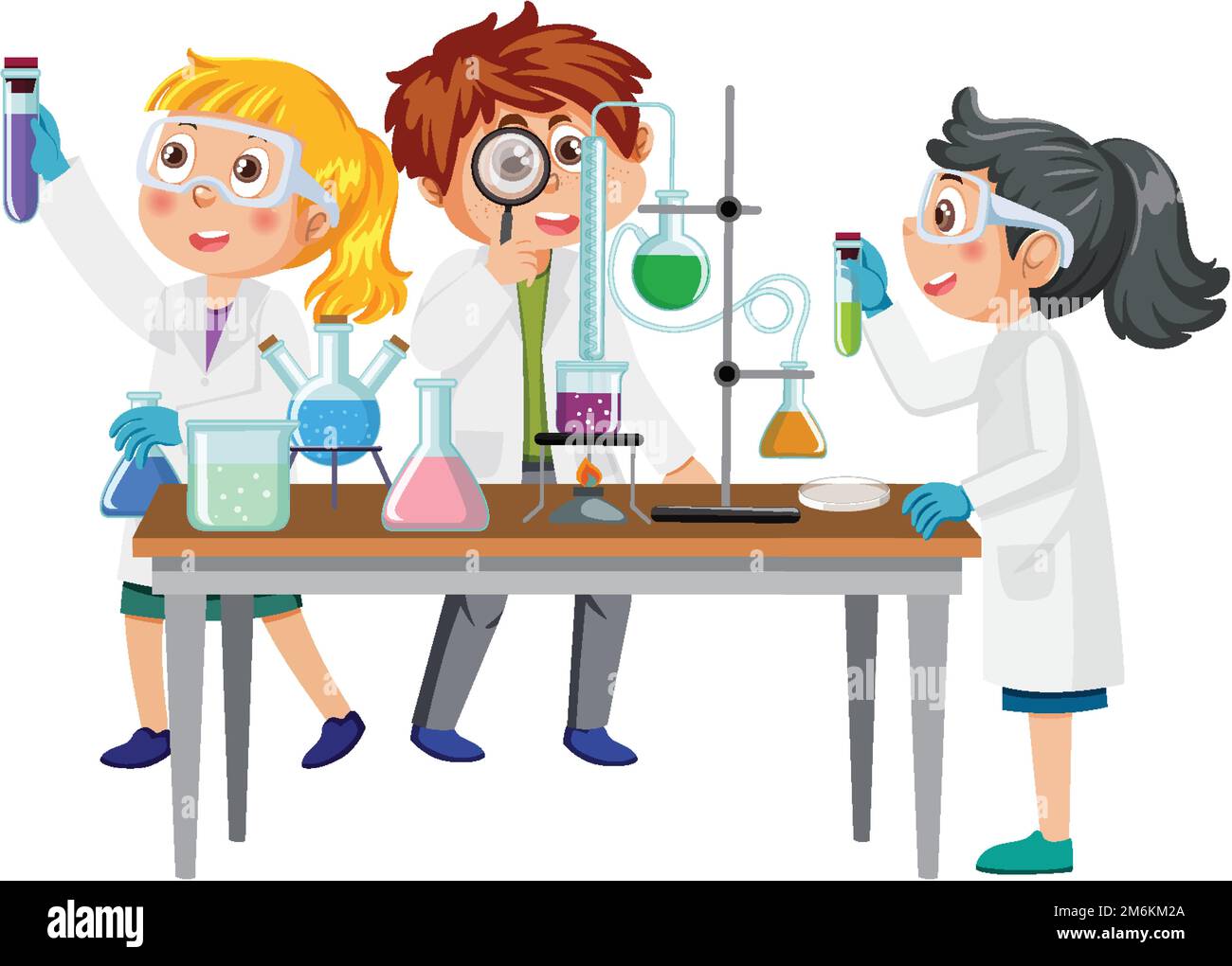 Scientist kids doing chemical experiment illustration Stock Vector ...
