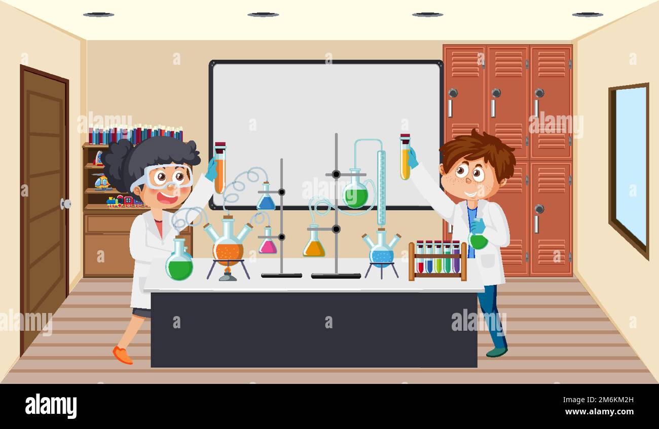 Student doing science experiment in laboratory illustration Stock ...