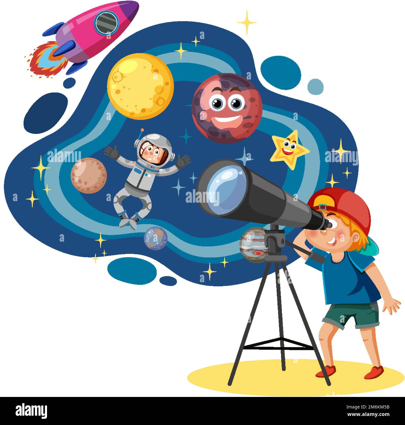 Boy observing planets with telescope illustration Stock Vector Image ... Boy observing planets with telescope illustration Stock Vector Image ...