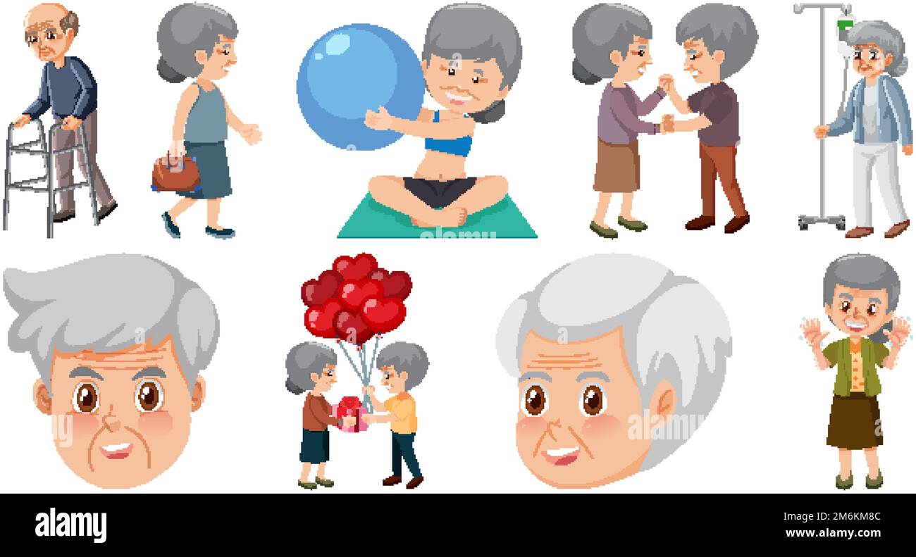 Collection of elderly people icons illustration Stock Vector Image ...