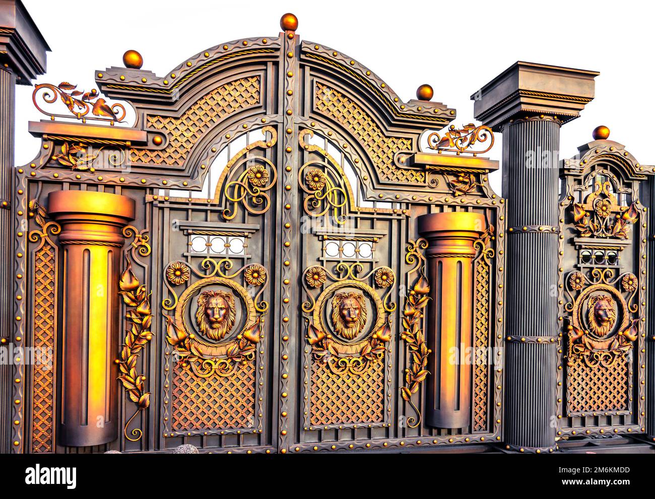 Expensive wrought iron gates. Many decorative elements. Automatic ...