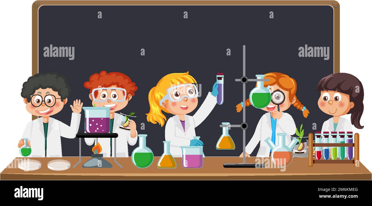 Scientist kids doing chemical experiment illustration Stock Vector ...