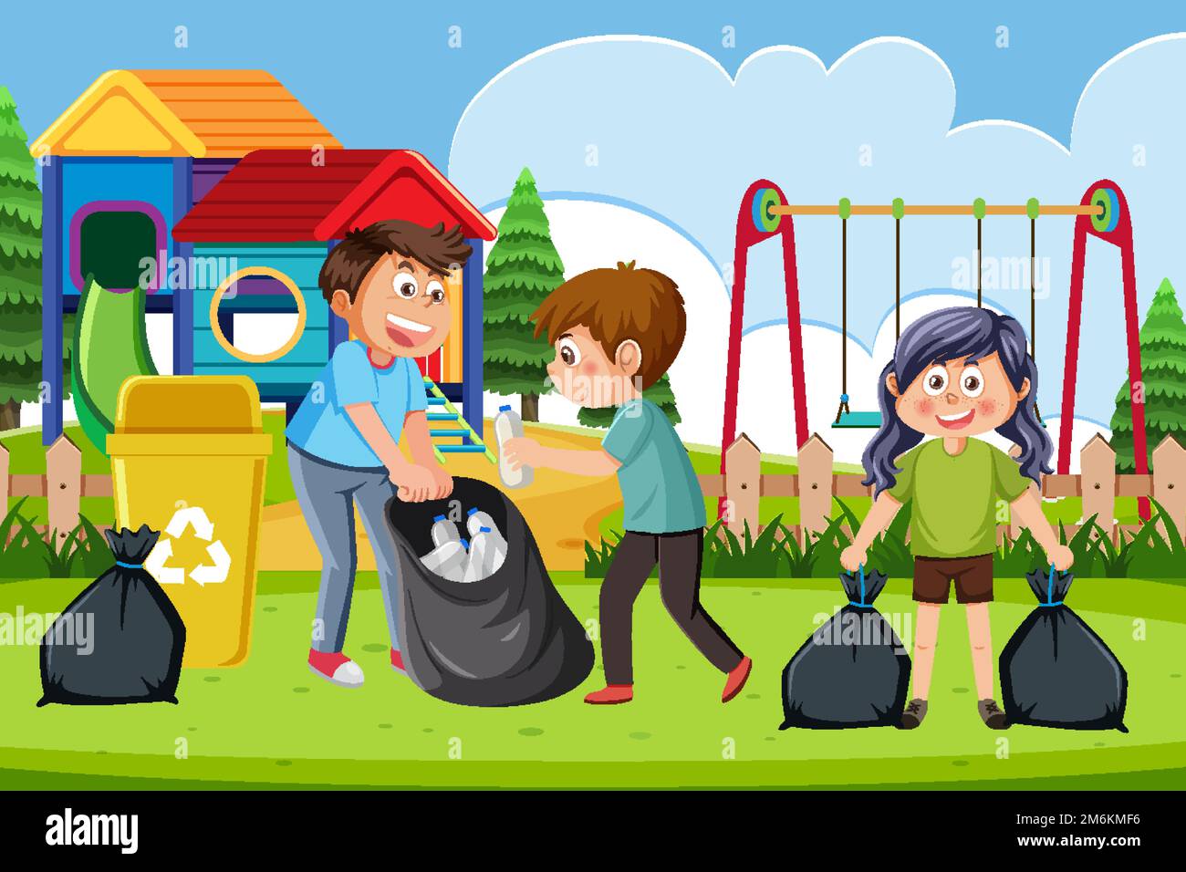 Cartoon kids collecting trash in the park illustration Stock Vector ...