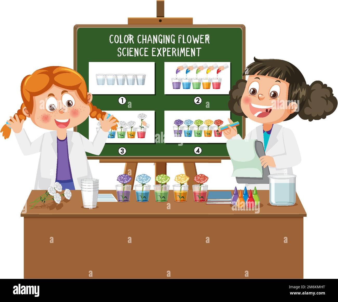 Student explaining color changing flower science experiment ...