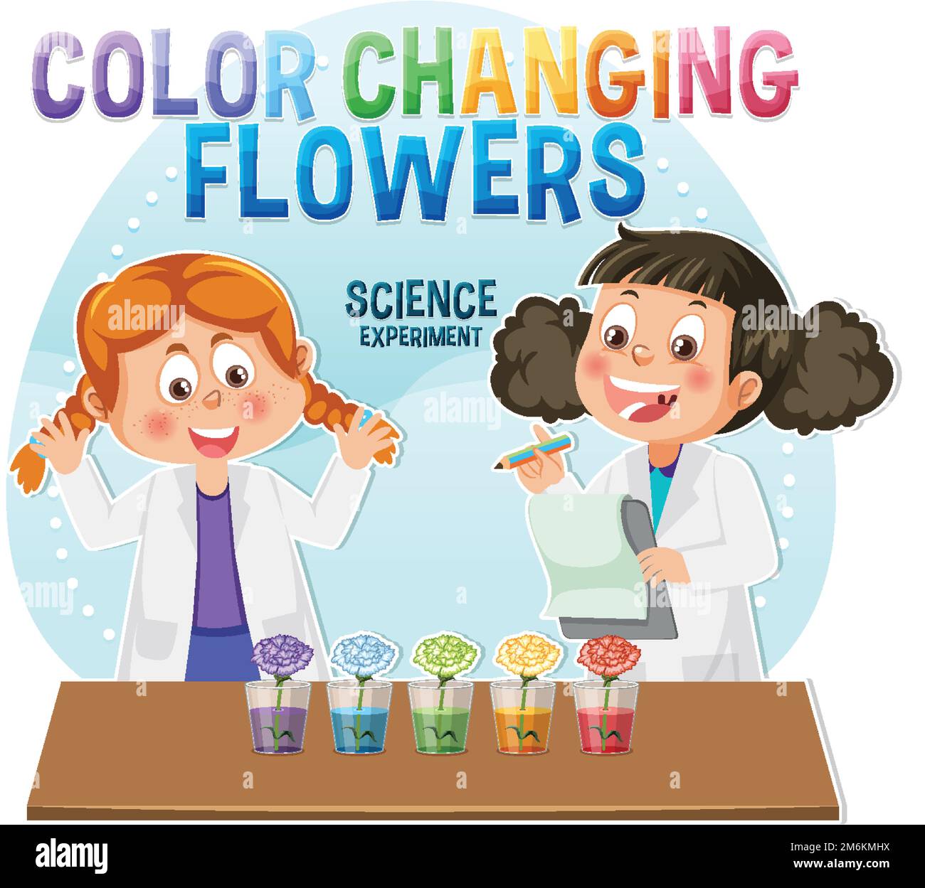 Color changing flowers science experiment illustration Stock Vector ...