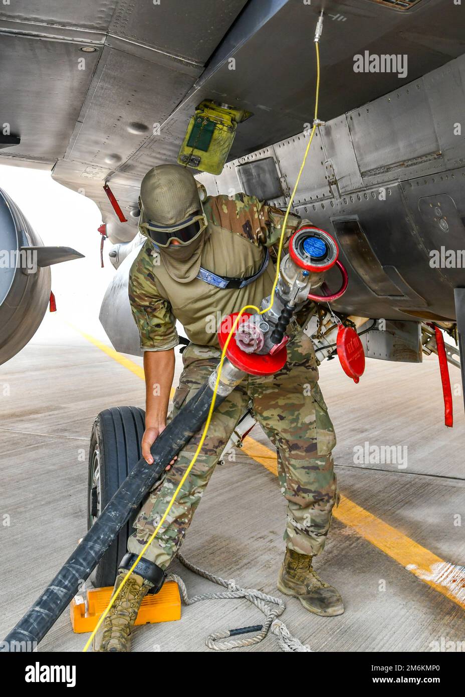 A U.S. Air Force crew chief, training with the 179th Expeditionary ...