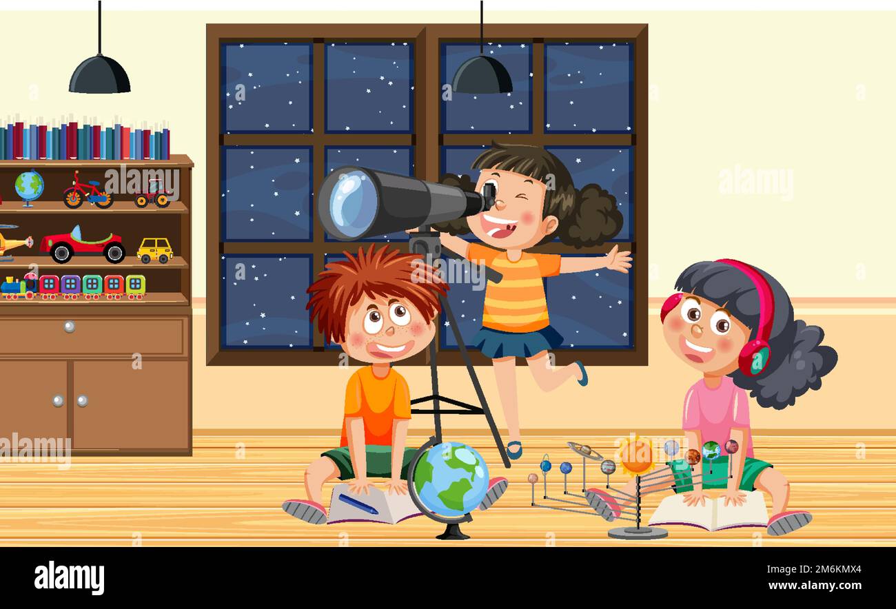 Kids studying astronomy with telescope illustration Stock Vector Image ... Kids studying astronomy with telescope illustration Stock Vector Image ...