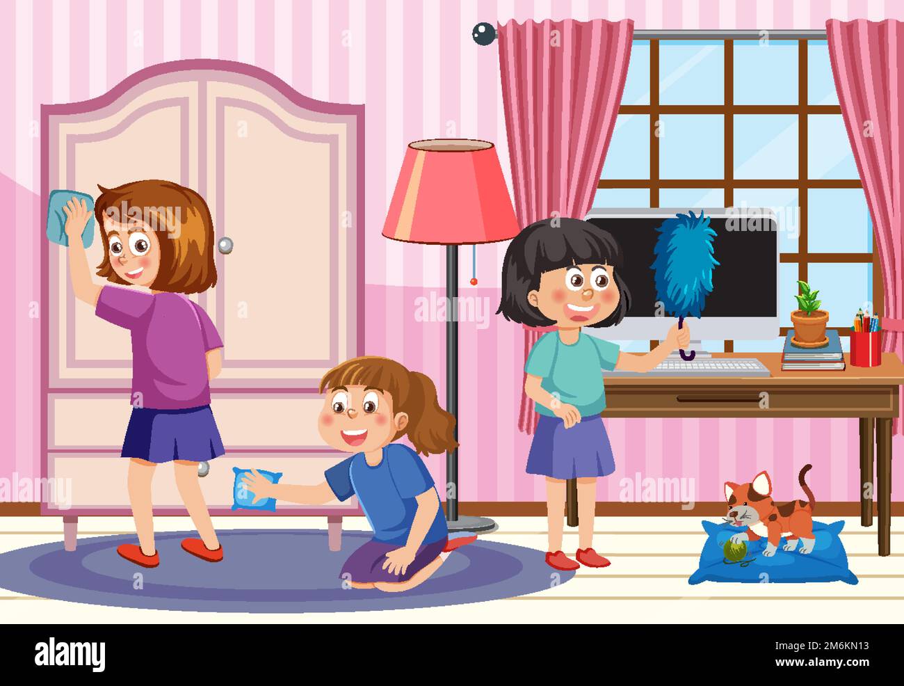 Cartoon children cleaning the house illustration Stock Vector Image ...