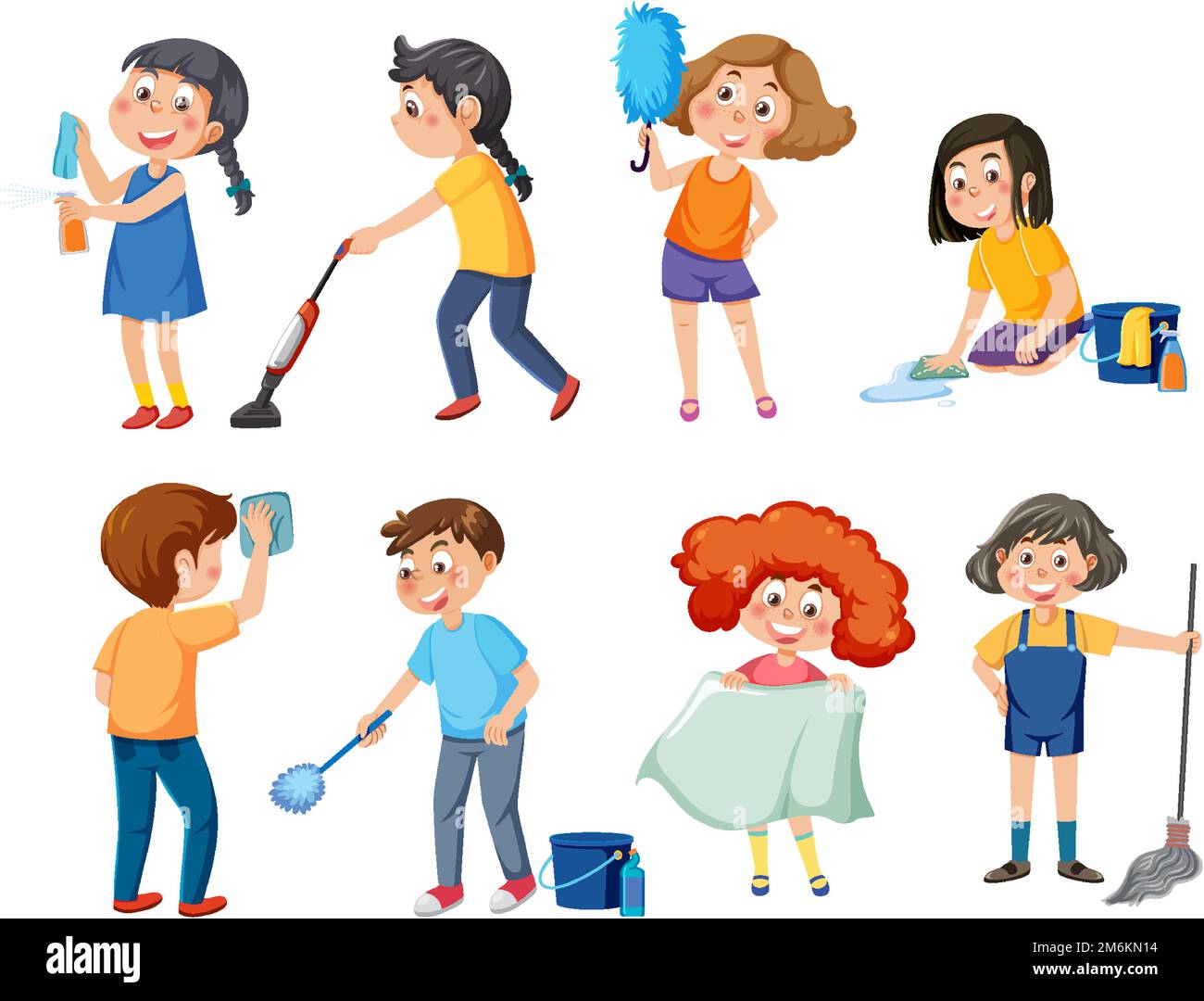 Kids cleaning cartoon characters collection illustration Stock Vector ...
