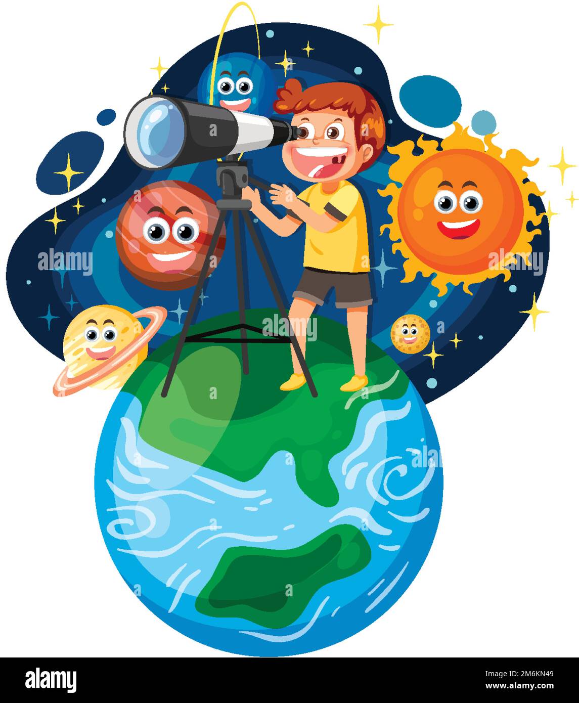 Boy observing the sky through telescope illustration Stock Vector Image ...