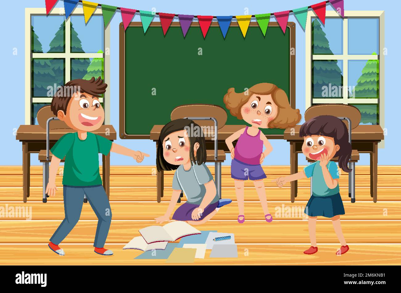 Kids bullying their friend at school illustration Stock Vector Image ...