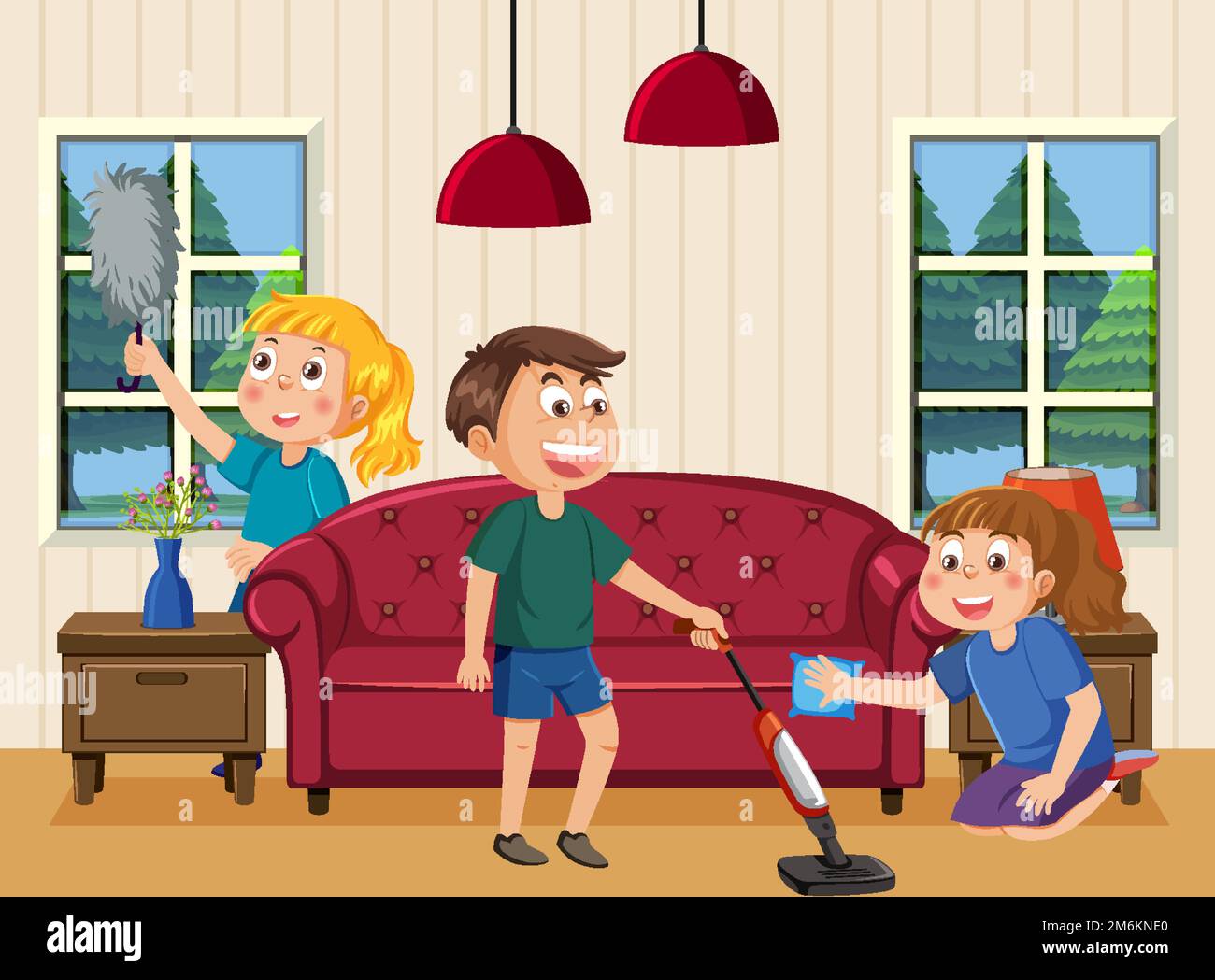 Kids cleaning room together illustration Stock Vector Image & Art - Alamy