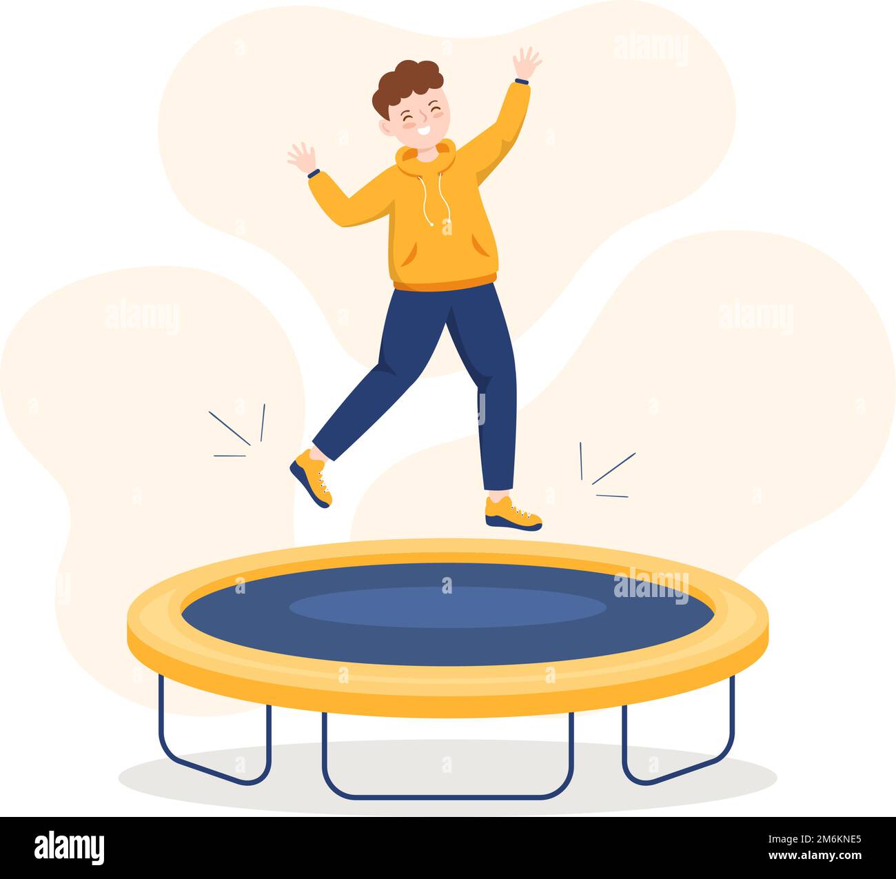 Trampoline Illustration with Youth Jumping On a Trampolines in Hand ...