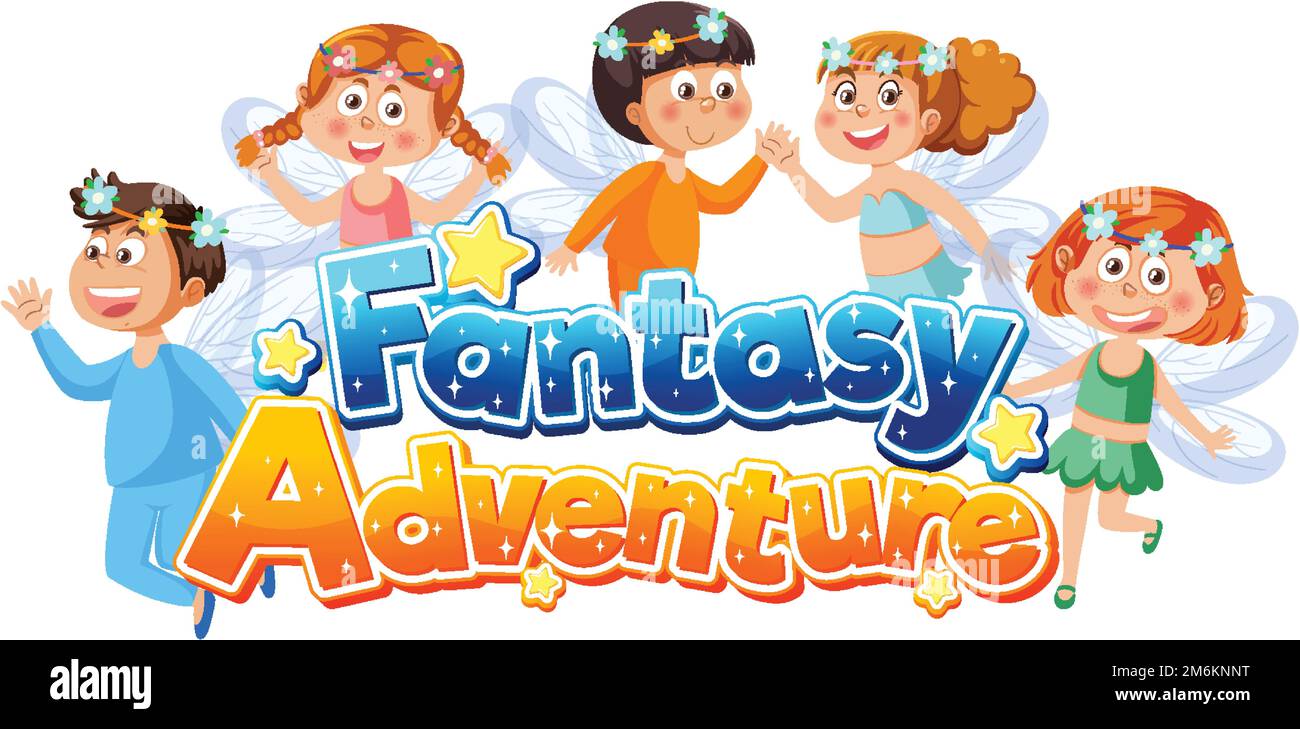 Cute fairy cartoon characters with text icon illustration Stock Vector ...