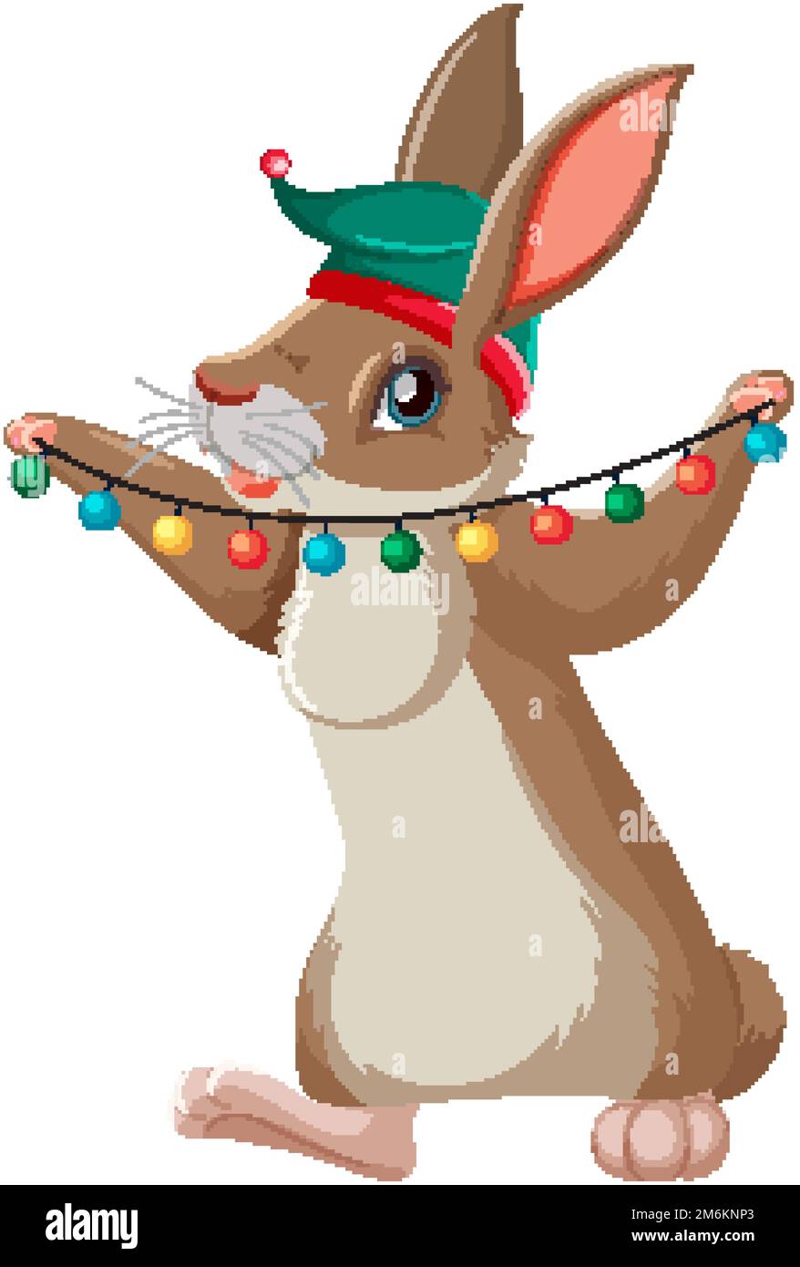 Cute rabbit cartoon holding light Christmas illustration Stock Vector ...