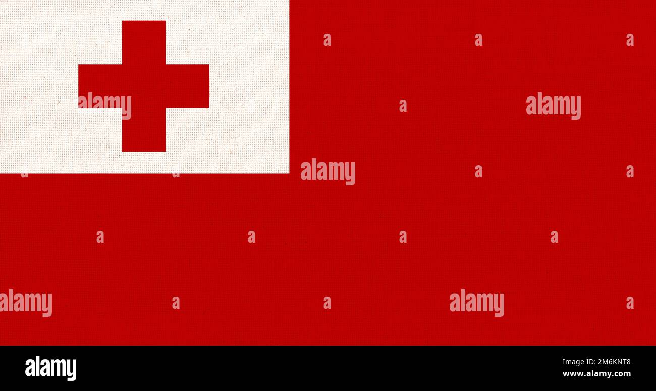 Flag of Tonga. Tonga flag on fabric surface. Fabric texture. National ...