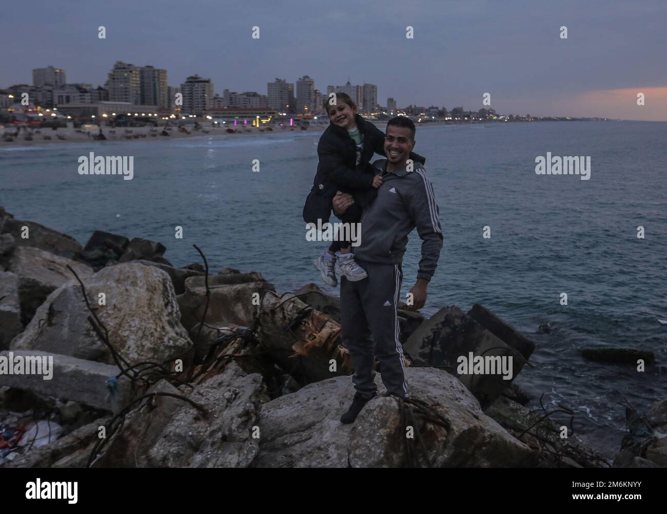 Palestinian men seen enjoying themselves at the Gaza beach during ...