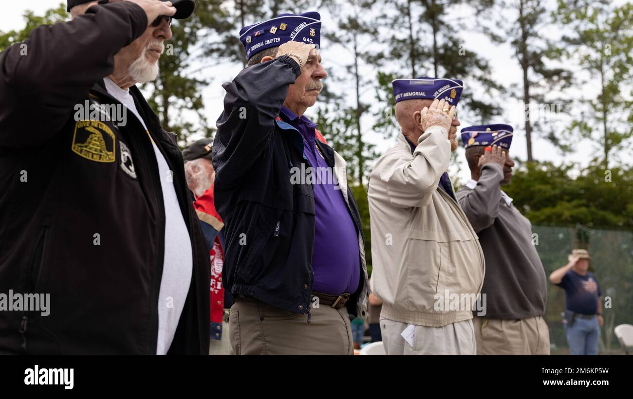Retired U.S. military servicemembers salute during the Vietnam Veterans ...