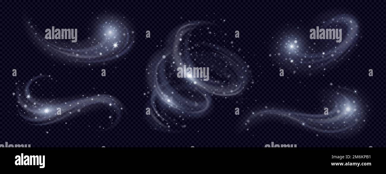 Cold winter light effect, swirl bright twinkle line. Wind vortex blow ...