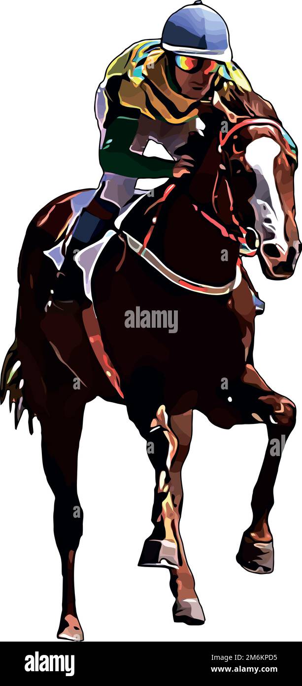 Racehorse with jockey at races. Isolated on a white background Stock ...