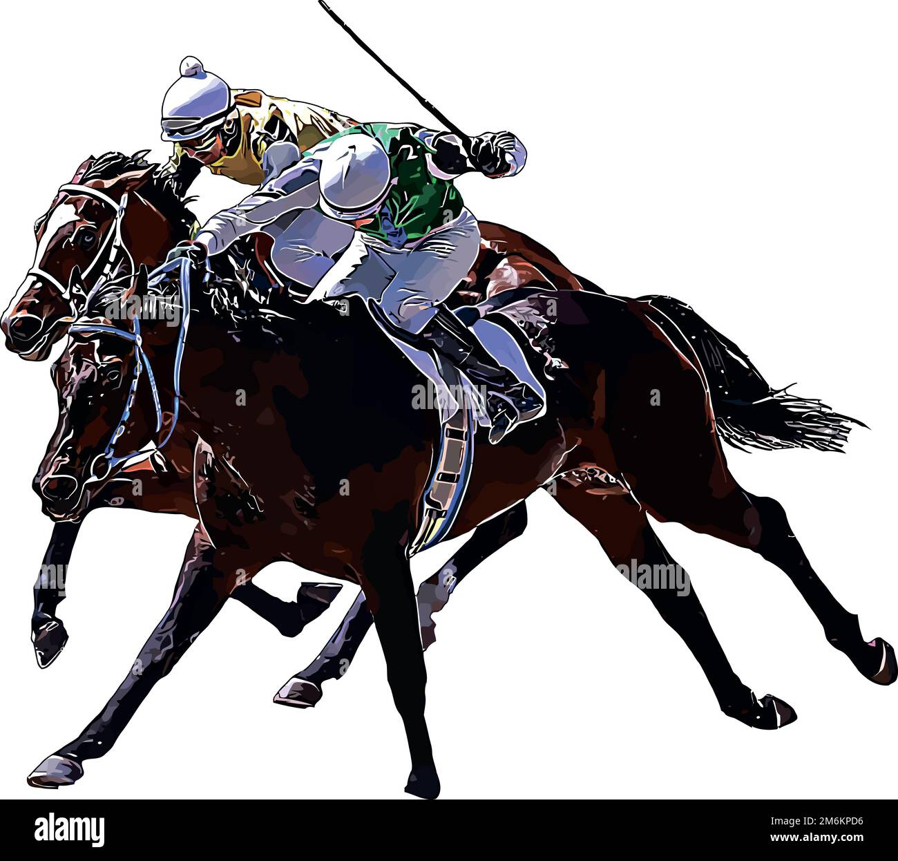 Racehorse with jockey at races. Isolated on a white background Stock ...