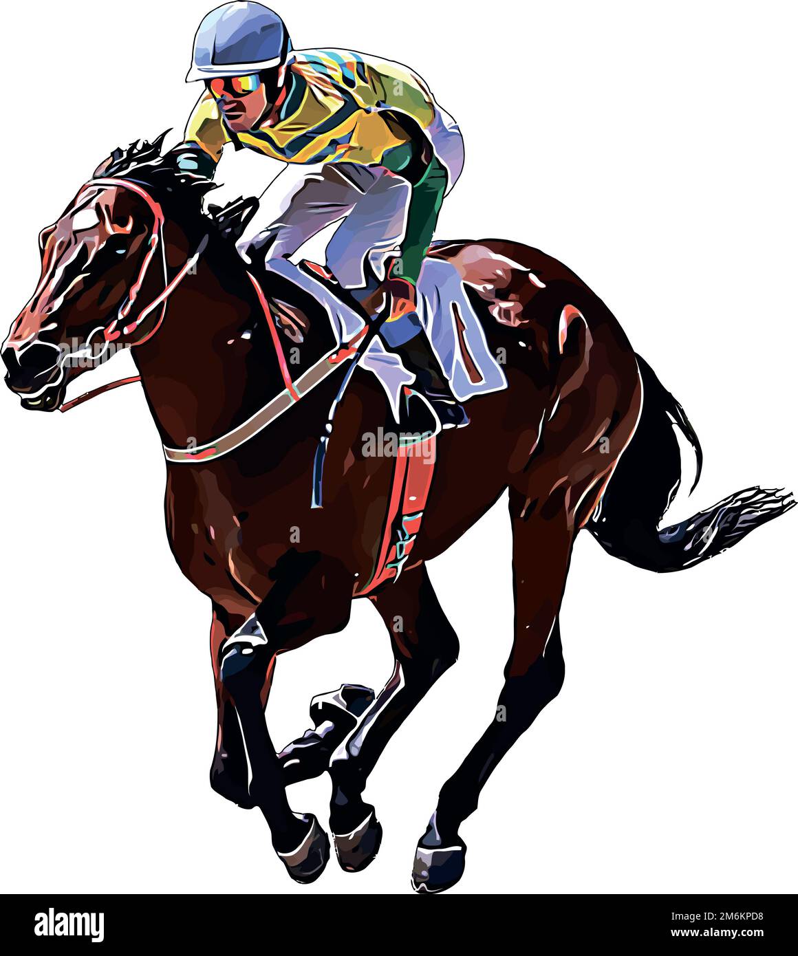 Racehorse with jockey at races. Isolated on a white background Stock ...