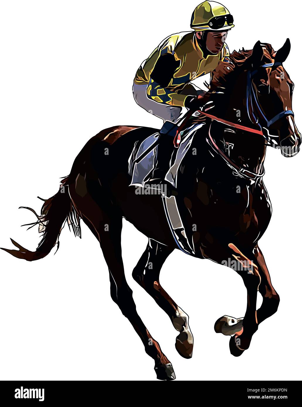 Racehorse with jockey at races. Isolated on a white background Stock ...