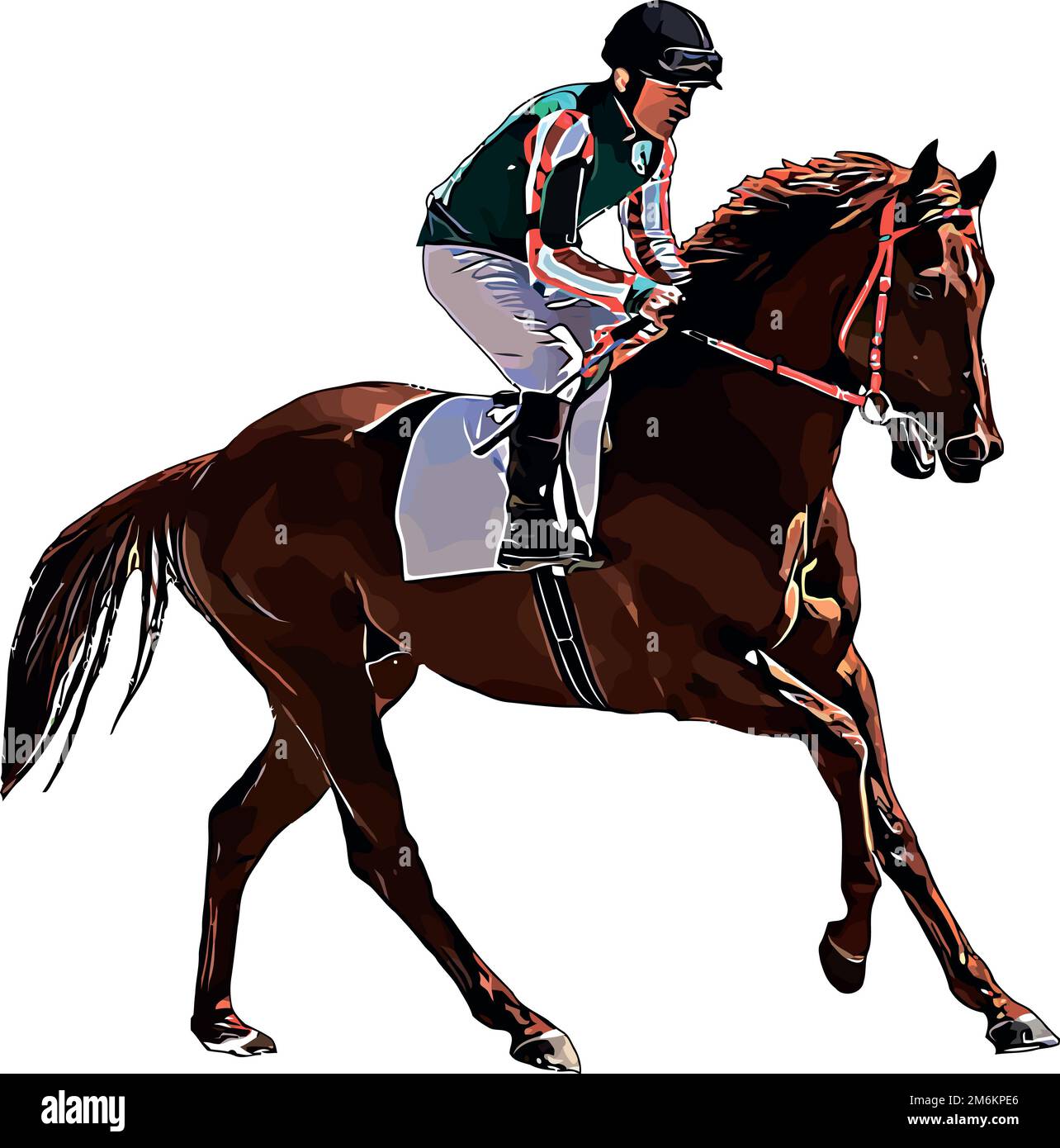 Racehorse with jockey at races. Isolated on a white background Stock ...