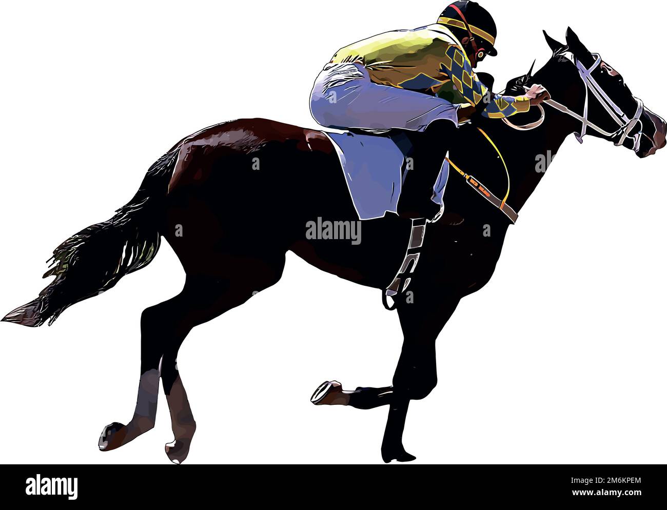 Racehorse with jockey at races. Isolated on a white background Stock ...