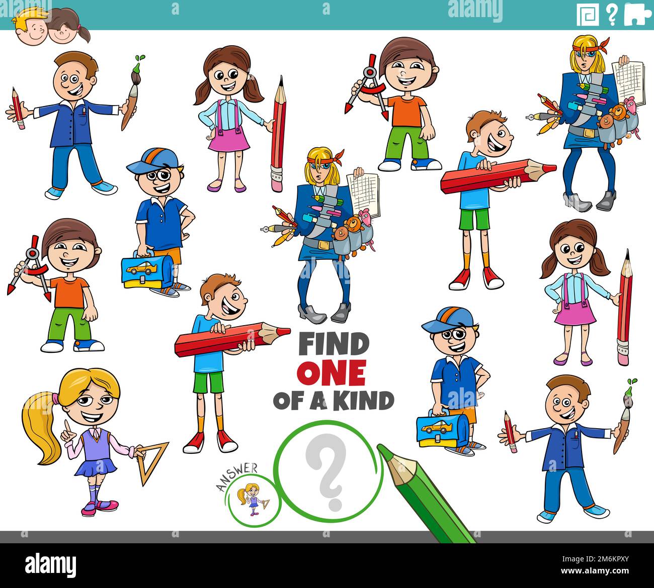 One of a kind task with cartoon pupils children character Stock Photo ...