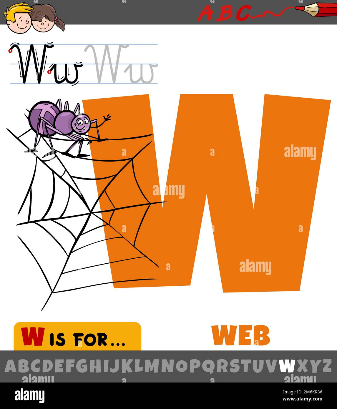 Letter W from alphabet with cartoon web Stock Photo - Alamy