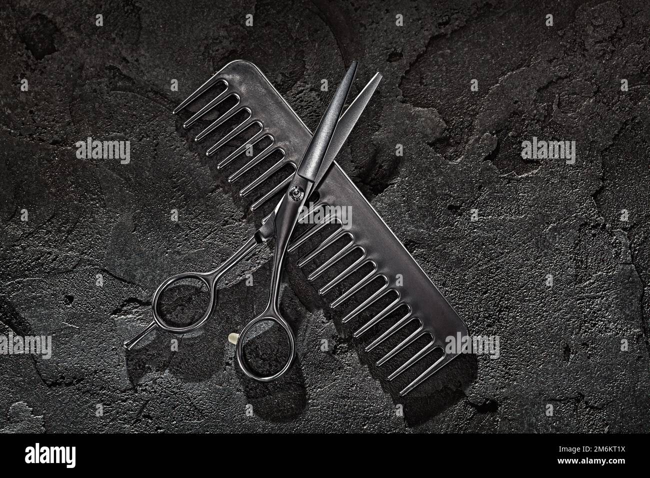 Black Tools Of Barber. Barber Shop. Professional Hair Cutting Scissors ...