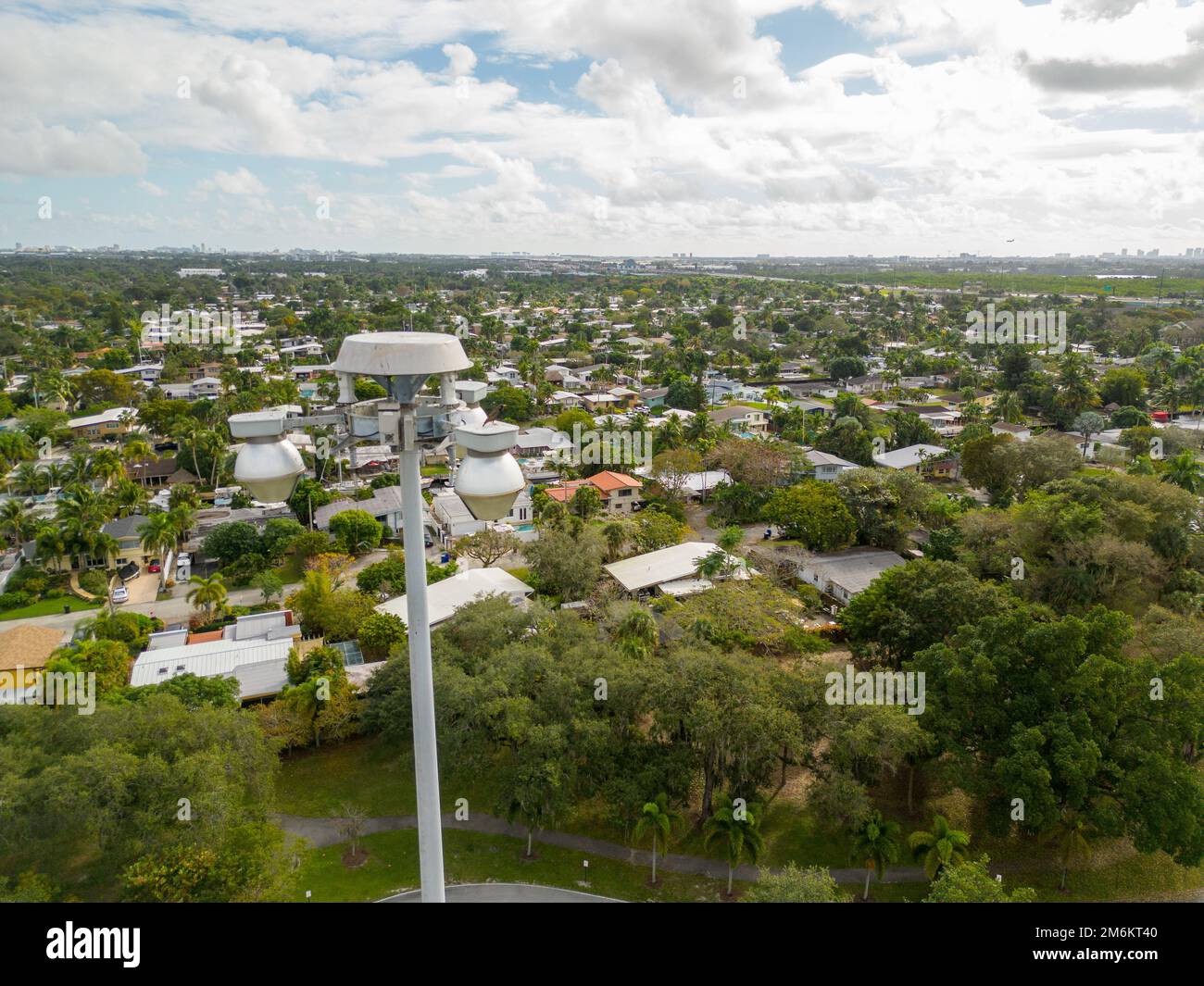 Light tower inspection with aerial drone Stock Photo - Alamy