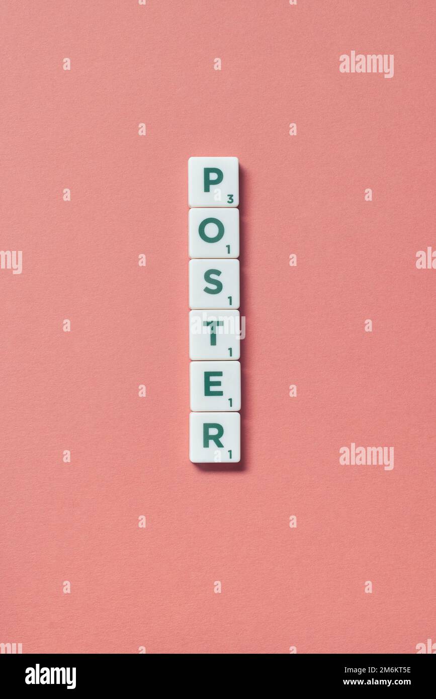 Poster formed of scrabble blocks on coral background Stock Photo - Alamy