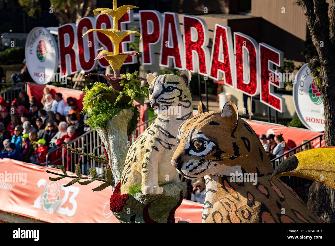 The Western Asset "welcome to the jungle" float moves down the street ...