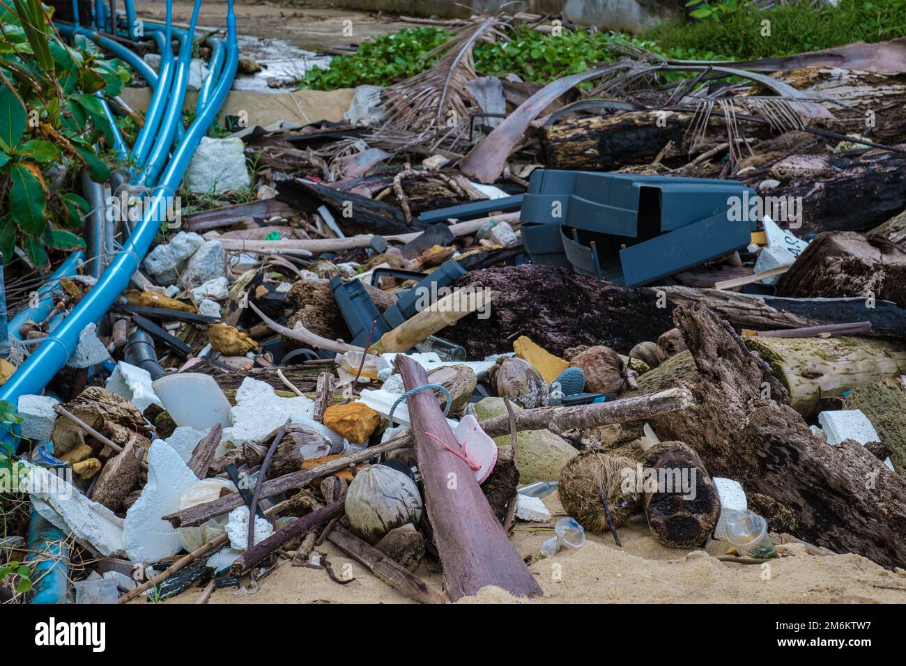 Plastic waste on the beach of Phuket Thailand , monsoon season al waste ...