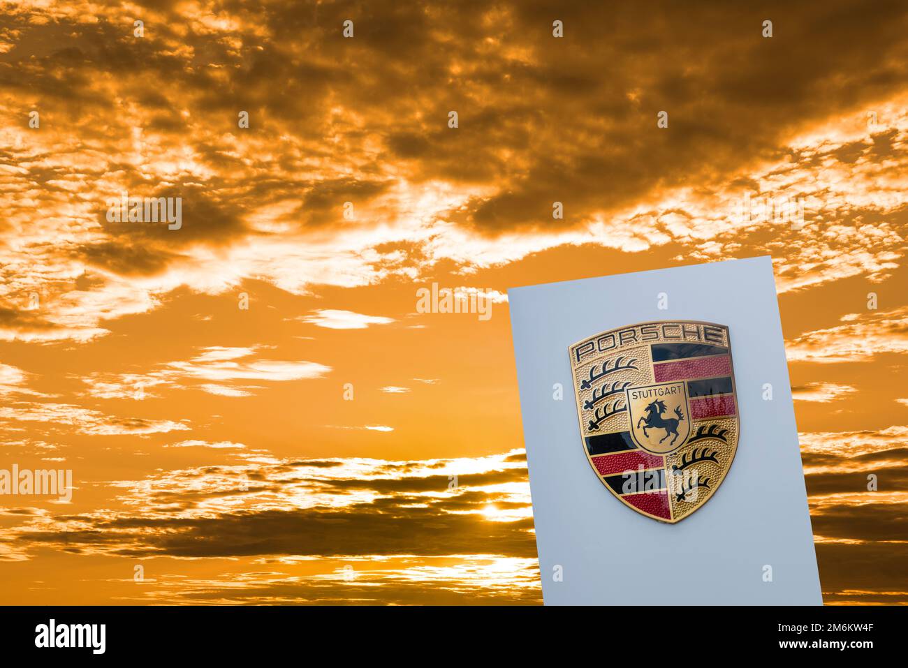 Porsche company advertising sign Stock Photo - Alamy