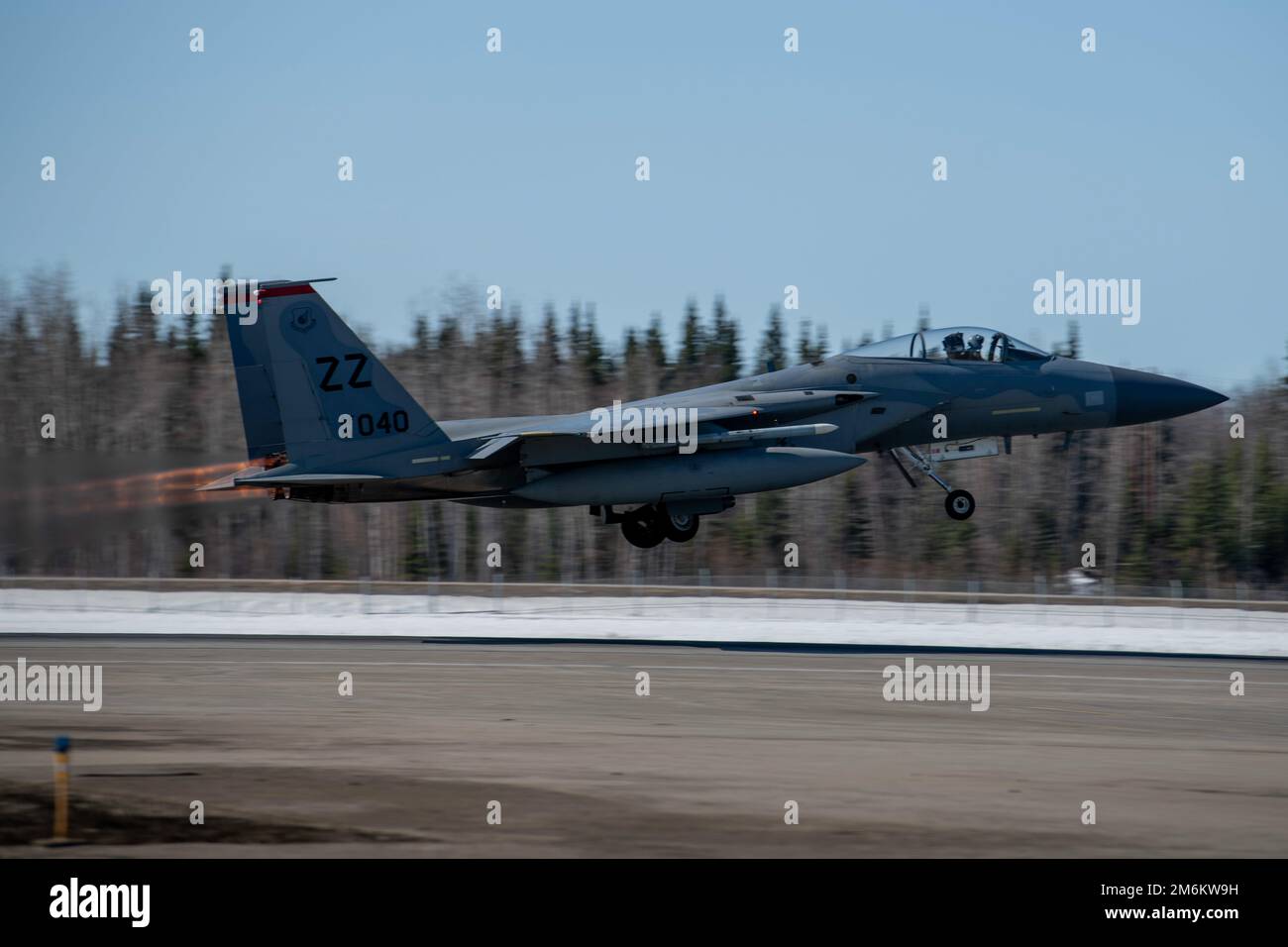 A F-15C Eagle assigned to the 67th Fighter Squadron takes off during ...