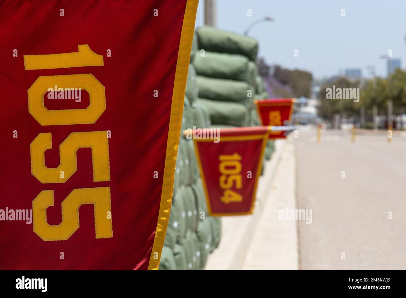 The guidon of Platoon 1055, Charlie Company is used to mark the gear ...