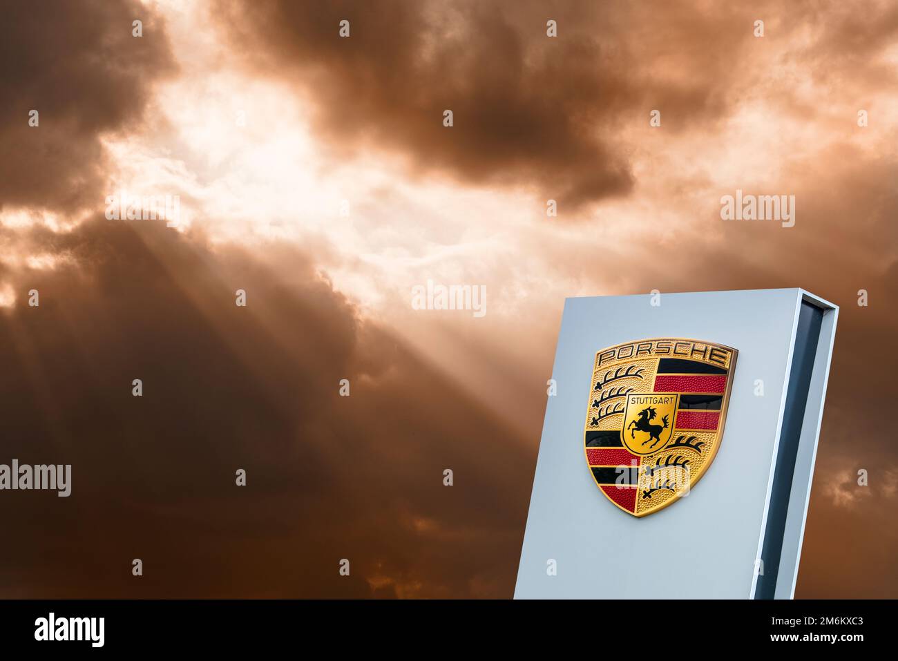 Porsche company advertising sign Stock Photo - Alamy
