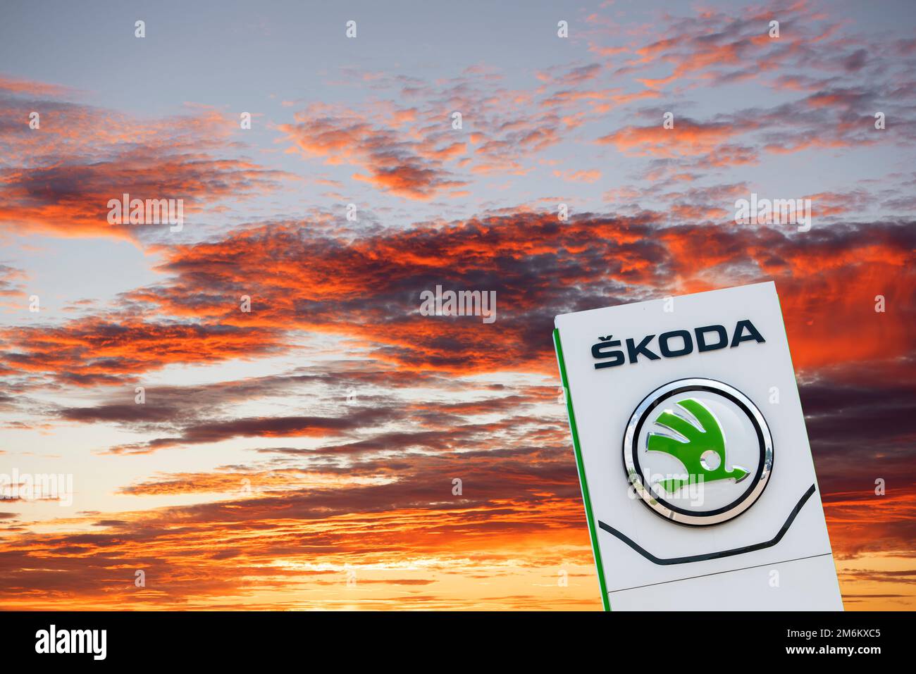 Advertising and company sign of the company Skoda Stock Photo - Alamy