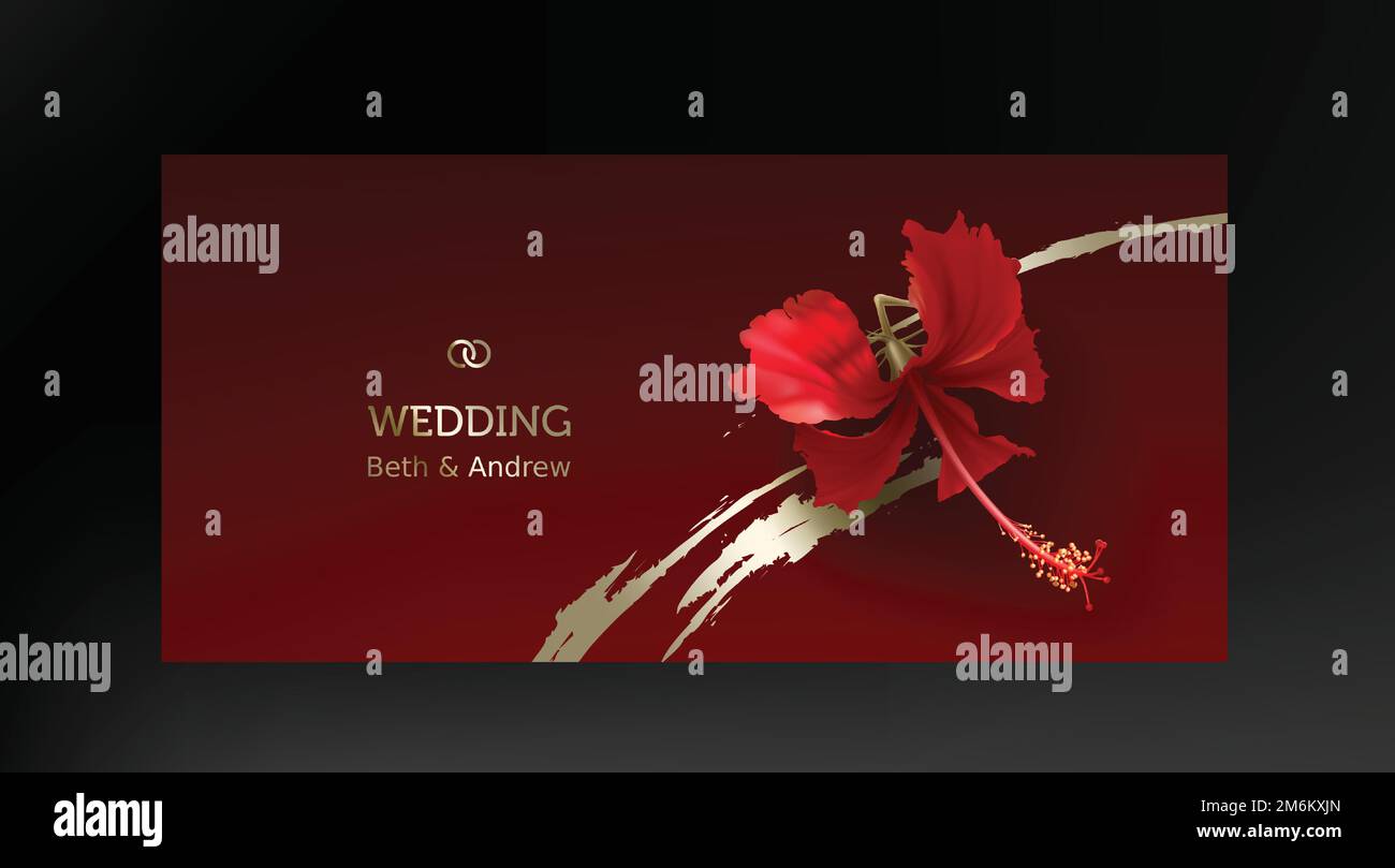 Tropical red hibiscus on maroon background vector. Beautiful horizontal ...