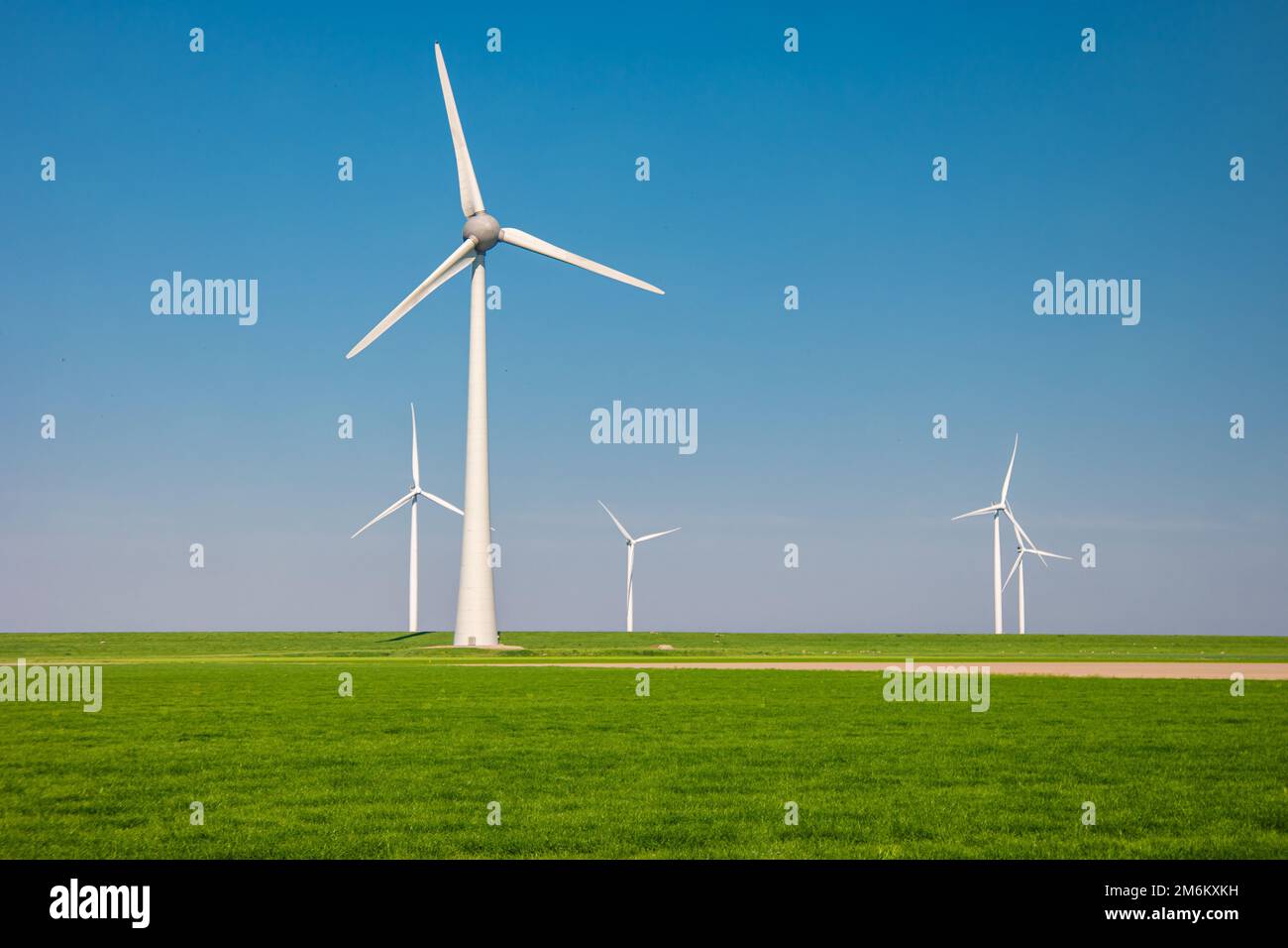Windmill park in the ocean, drone aerial view of windmill turbines ...