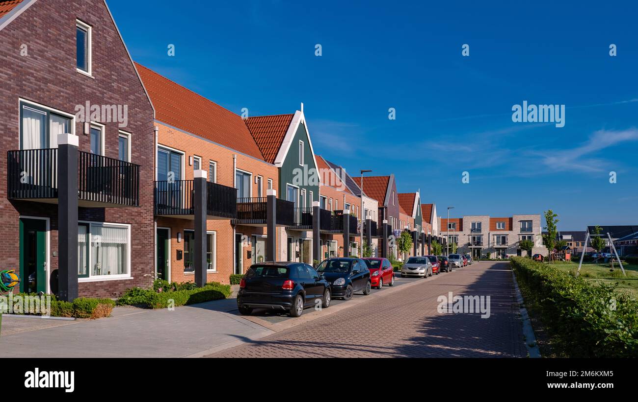 Dutch Suburban area with modern family houses, newly build modern ...