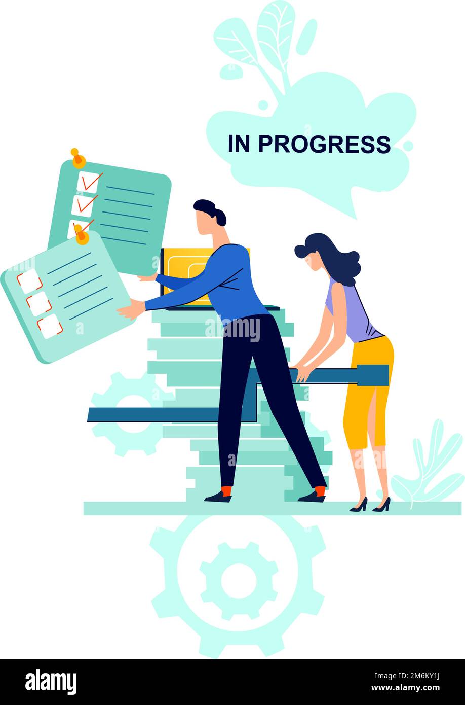 In progress business concept vector illustration. Teamwork, man and ...