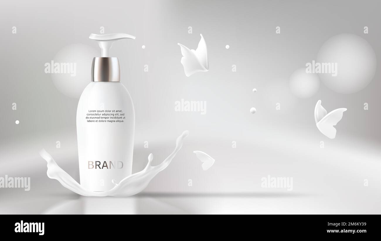 Milk cosmetics realistic vector blurred background. Skin care cosmetic ...