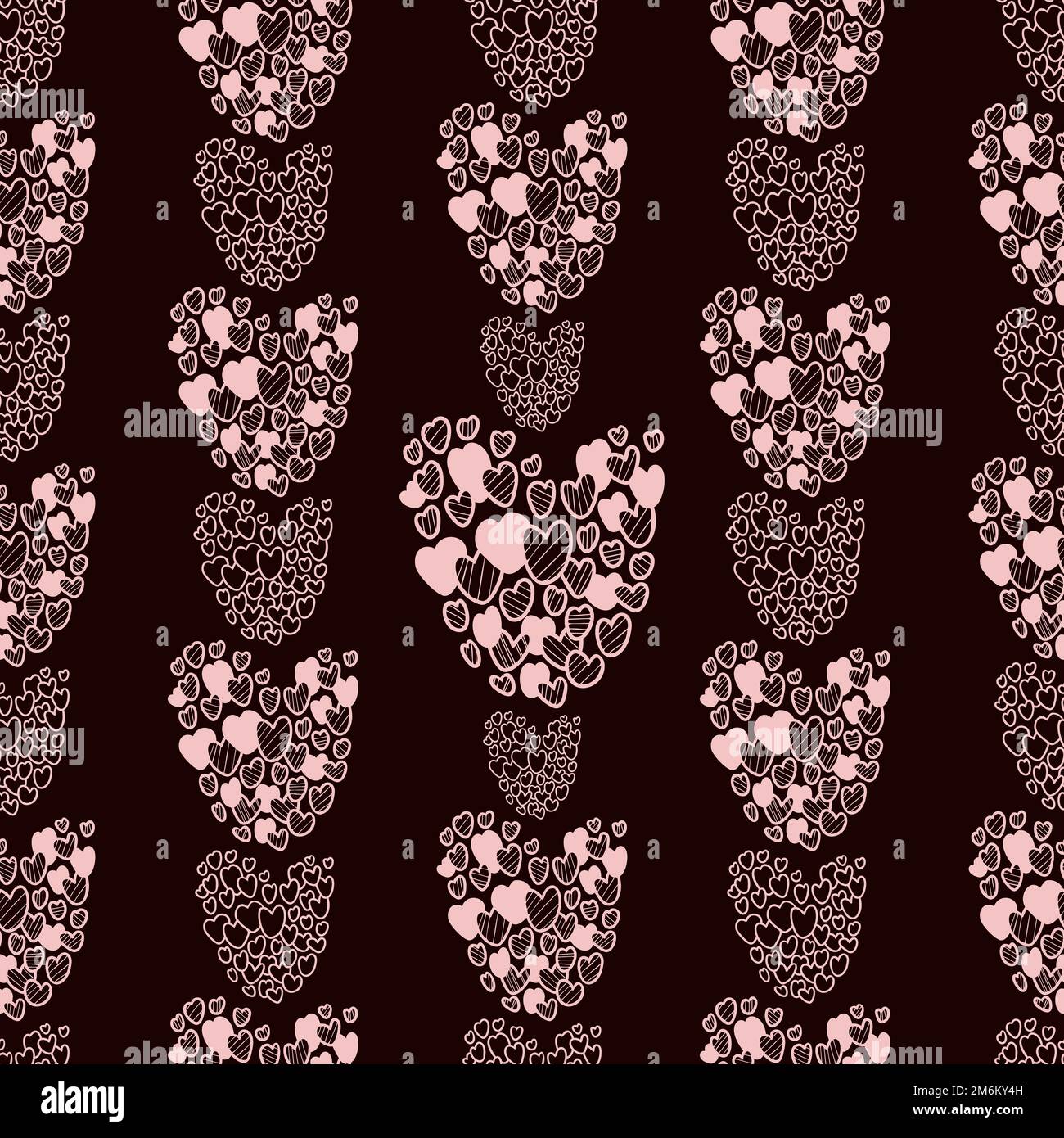 Seamless pattern of pink hearts doodle on black background. Vector ...