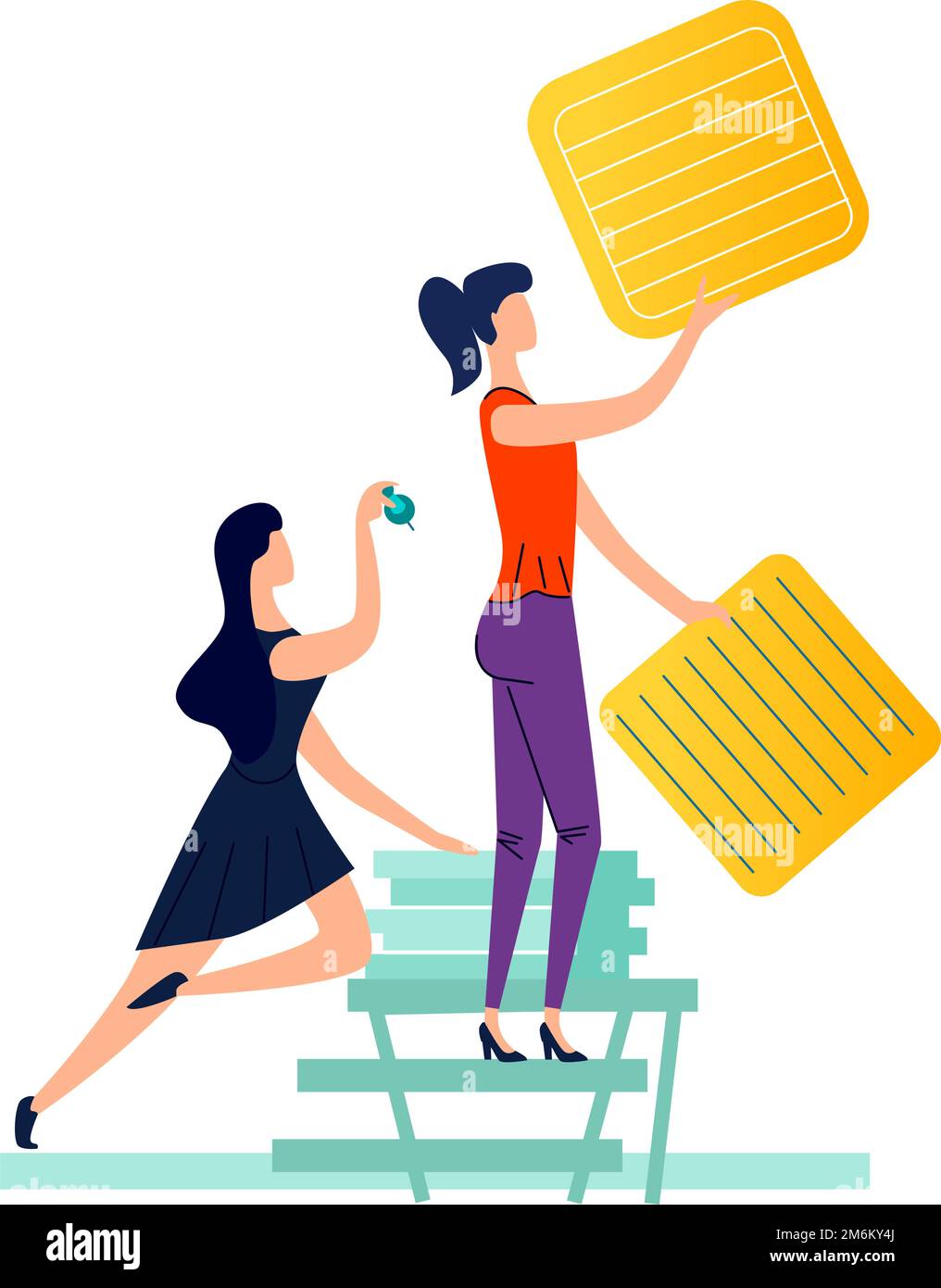 Time management and teamwork business concept vector. Two women ...