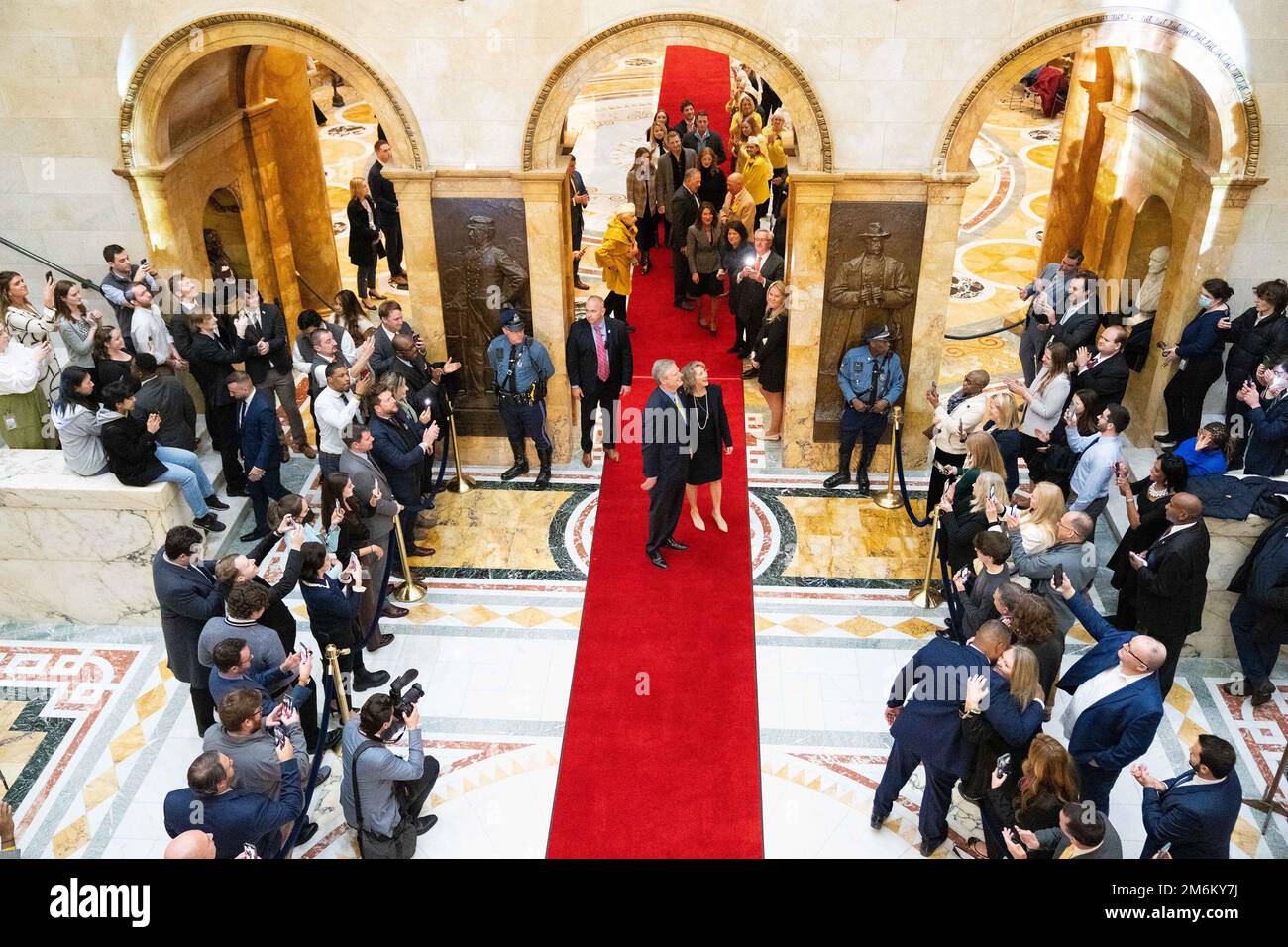 BOSTON, MA - JANUARY 4: Charlie Baker exits with wife Lauren Baker at ...