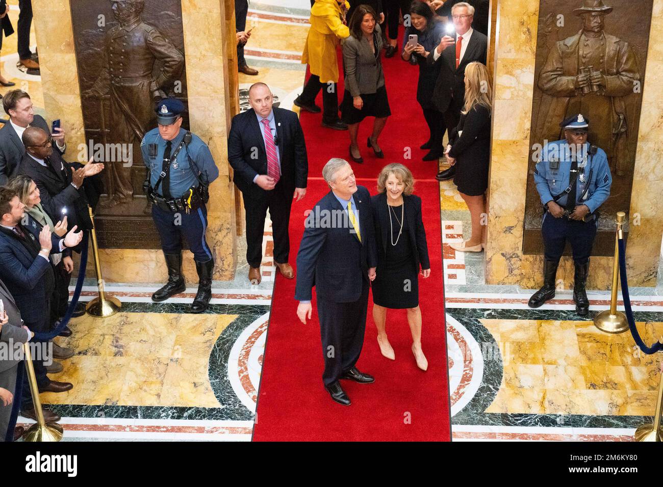 BOSTON, MA - JANUARY 4: Charlie Baker exits with wife Lauren Baker at ...